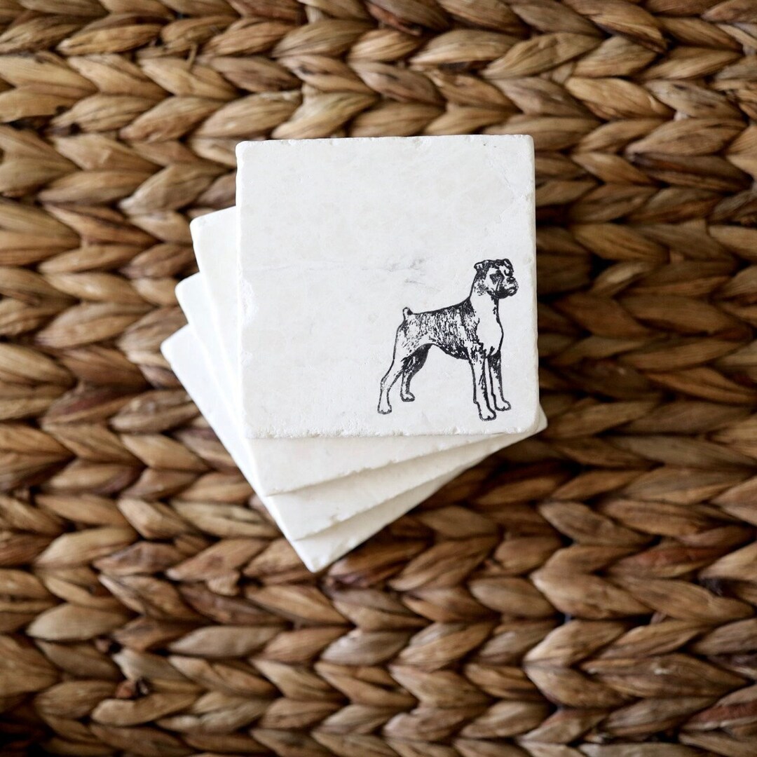 Boxer Dog Marble Coasters Set of 4 - Boxer Natural Ears- Boxer Dog Gift ...