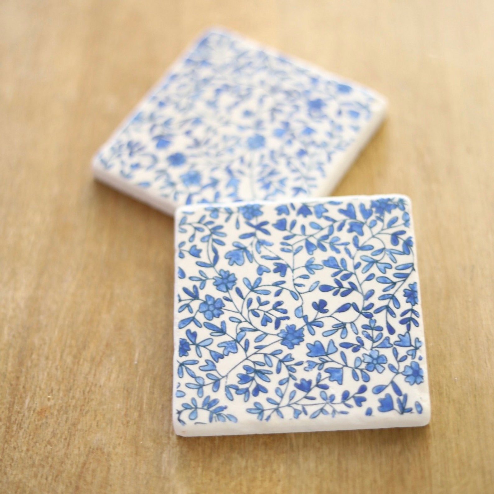 Blue Floral Vine Painted Coasters Delft Blue Vine Coasters - Etsy