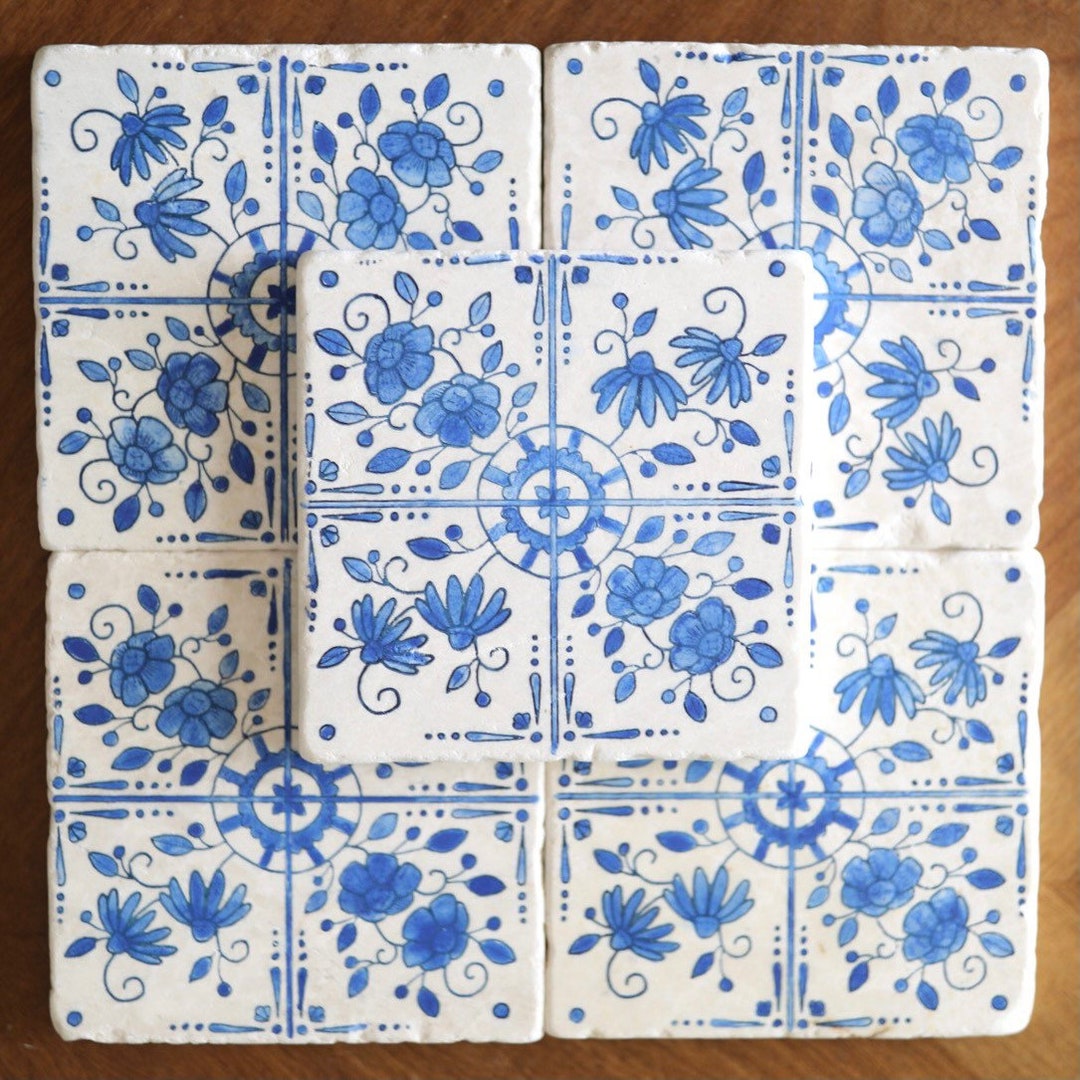 Delft Blue Painted Tile Coaster, Grand Millennial Decor, Blue Painted ...