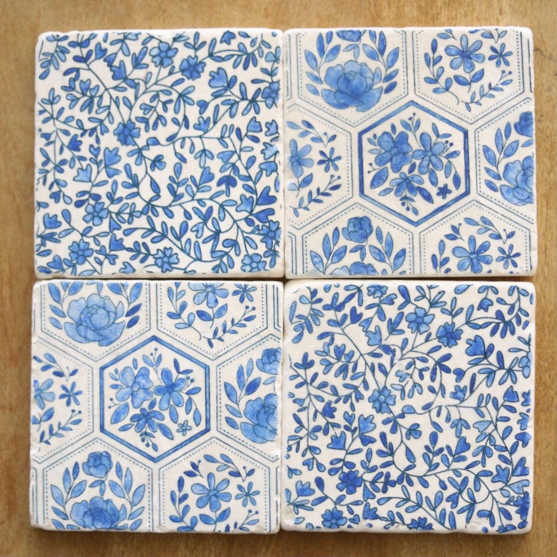Delft Blue Medallion Painted Coaster Grand Millennial Decor - Etsy