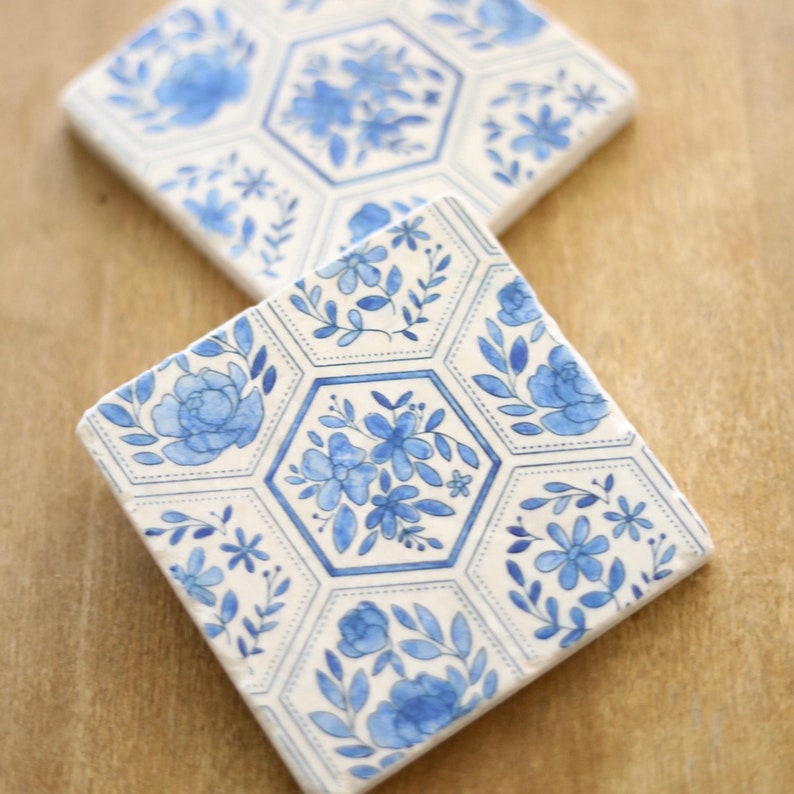 Delft Blue Medallion Painted Coaster Grand Millennial Decor | Etsy