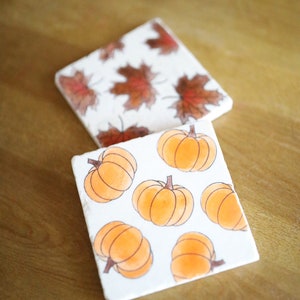 Fall Coasters/ Fall Decor Marble Coaster /leaves Pumpkin Marble Coaster ...