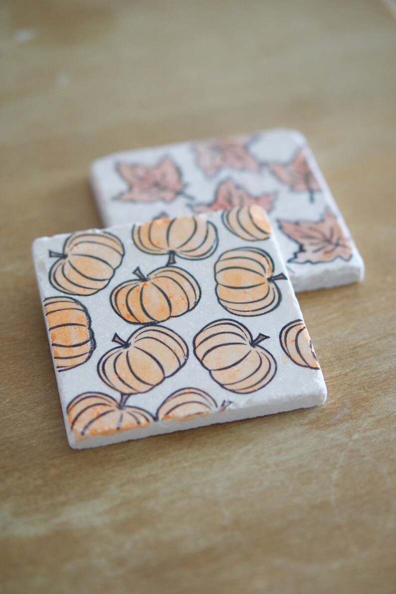 Fall Coasters/ Fall Decor/ Marble Coaster /Pumpkin Marble | Etsy