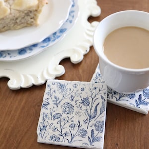 Blue and White Botanical Marble Coasters/ Botanical Coasters/ Botanical ...