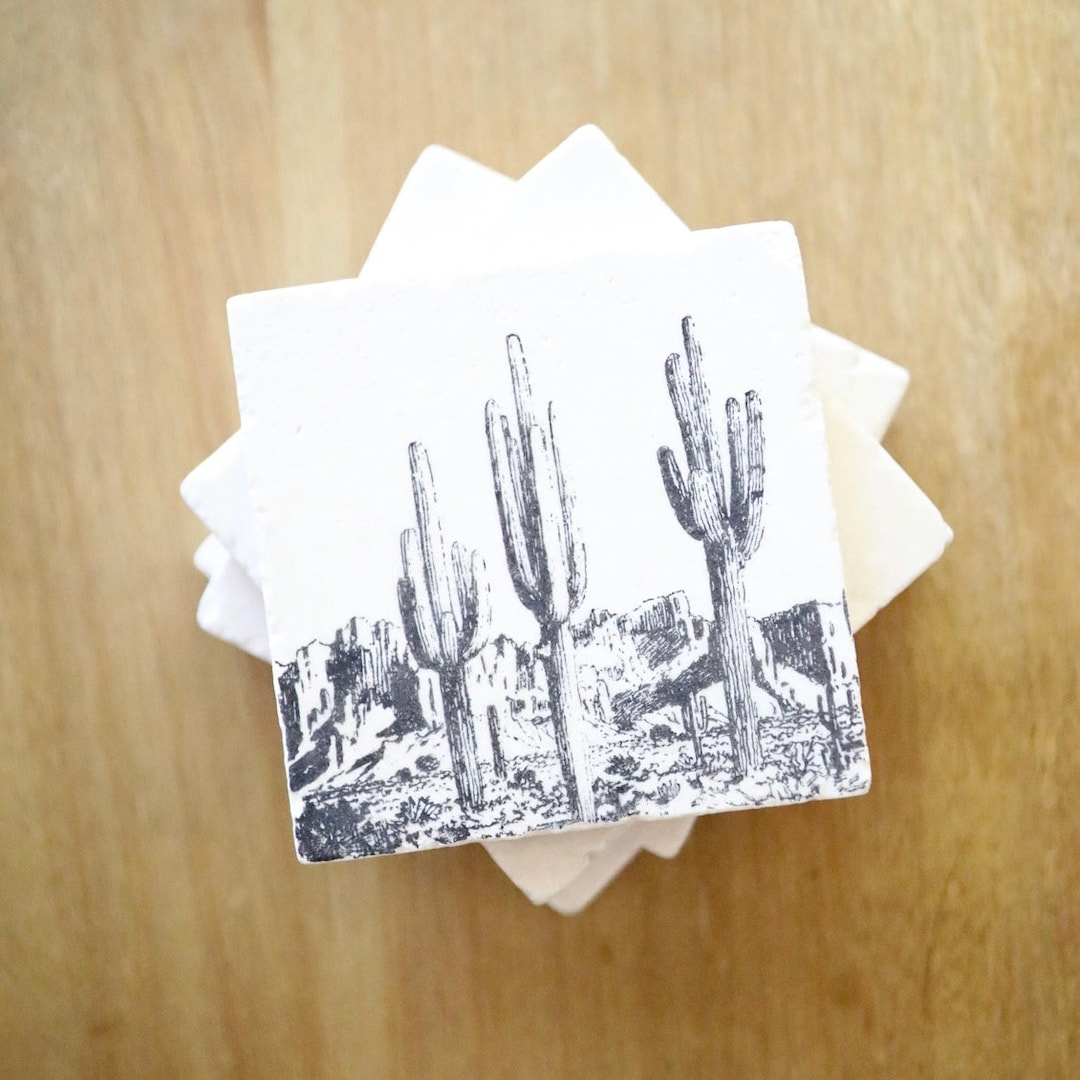Desert Scene Marble Coaster Set/ Desert Home Decor/ Arizona Desert ...