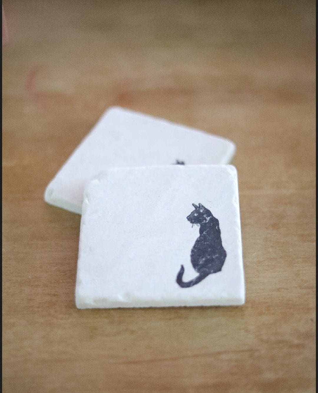 Cat Marble Coasters/ Black Cat Coasters/ Cat Gift/natural Coasters ...