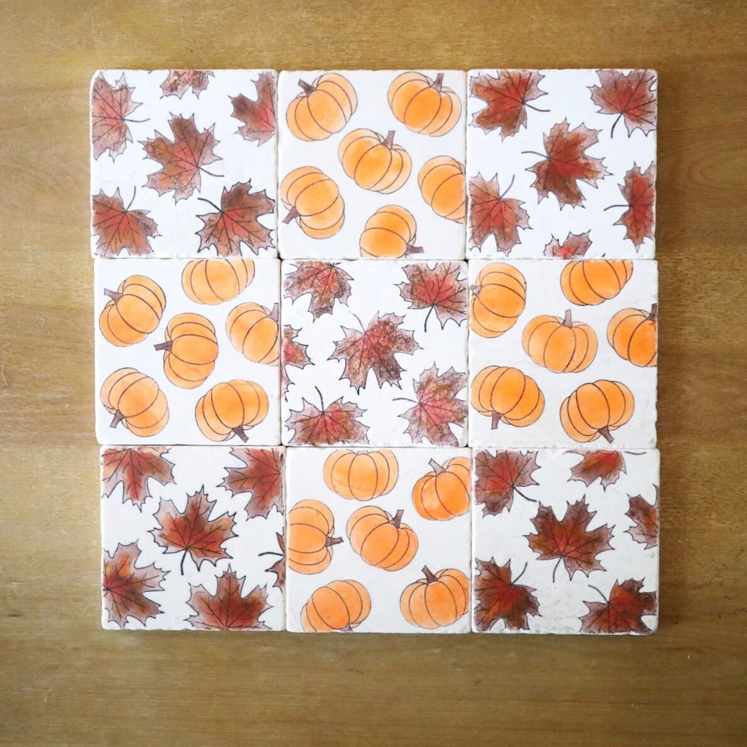 Fall Coasters/ Fall Decor Marble Coaster /leaves Pumpkin Marble Coaster ...
