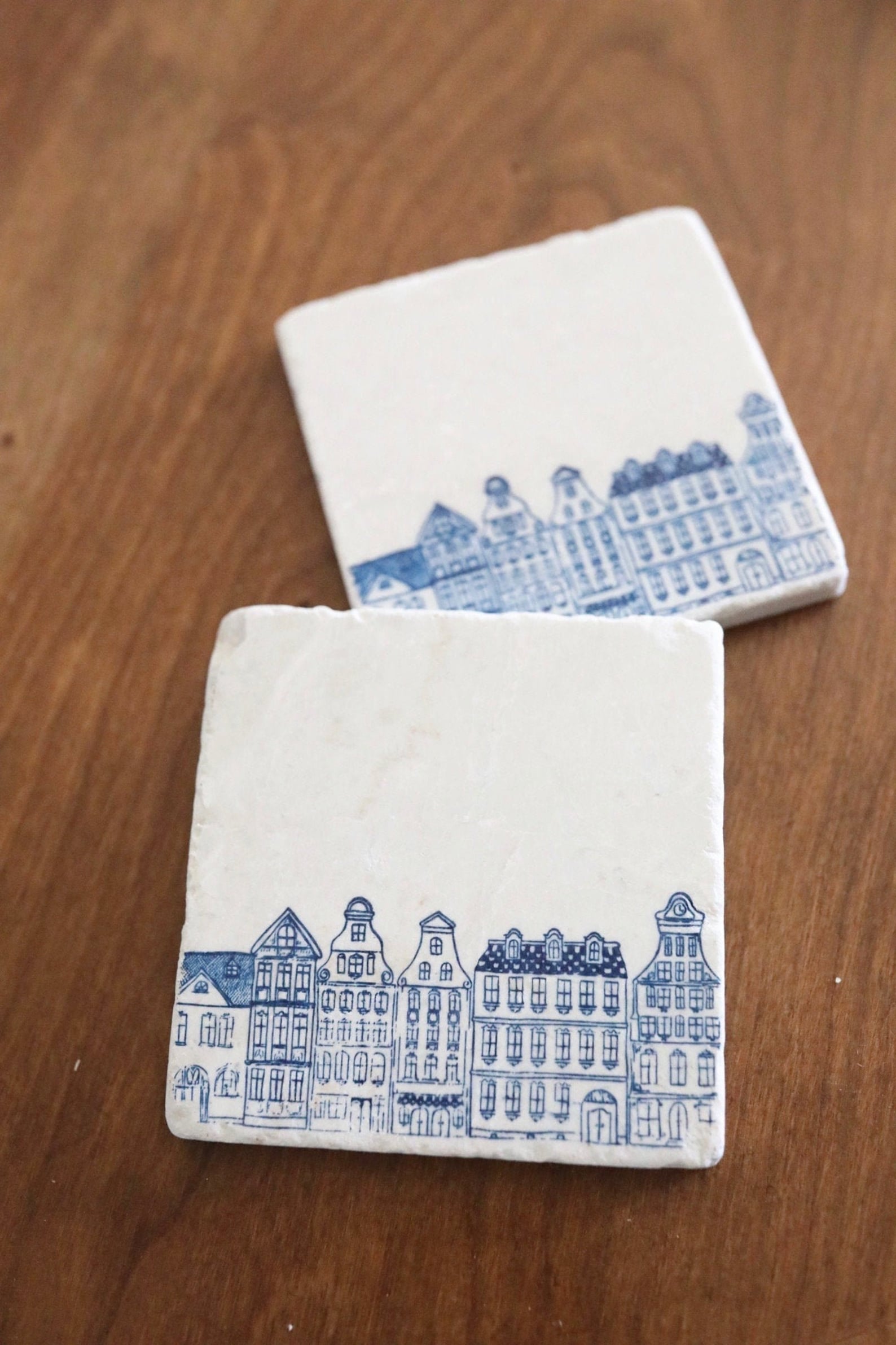 Delft Blue Canal Houses Marble Coaster Set. Classic Marble Coaster Set ...