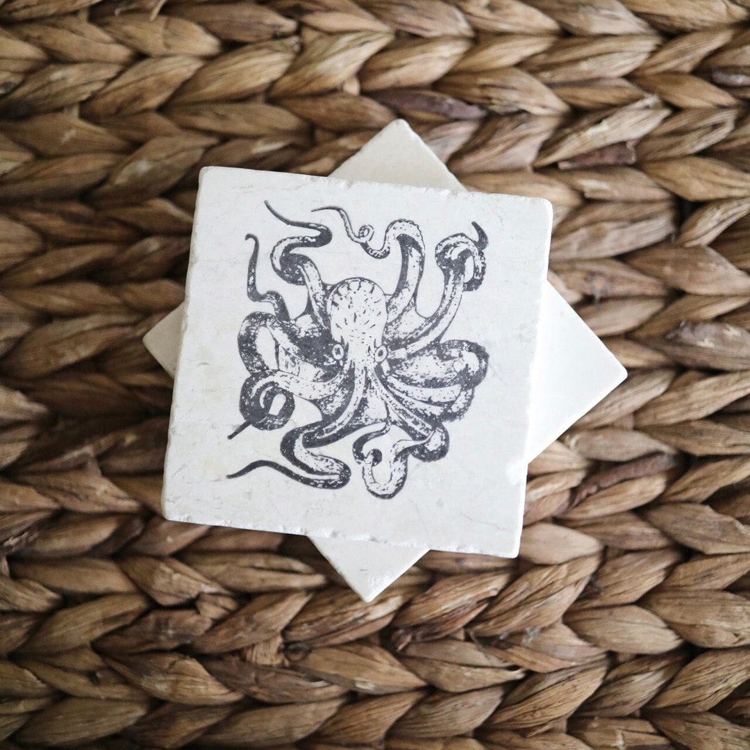 Octopus Coasters/ Octopus Marble Coasters/ Nautical Home Decor/ Coastal ...