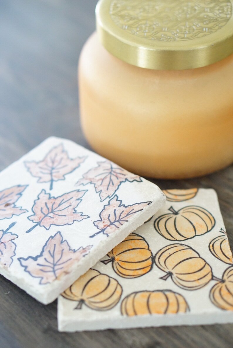 Fall Coasters/ Fall Decor/ Marble Coaster /Pumpkin Marble | Etsy