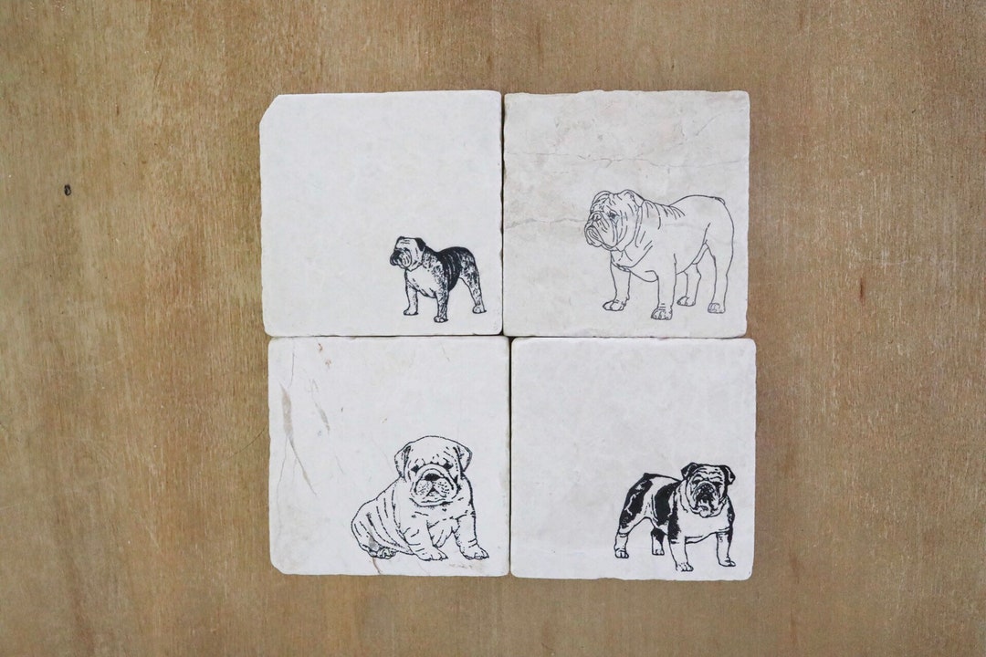Bulldog Coasters/ English Bulldog Coasters/ Marble Dog Coasters/ Stone ...