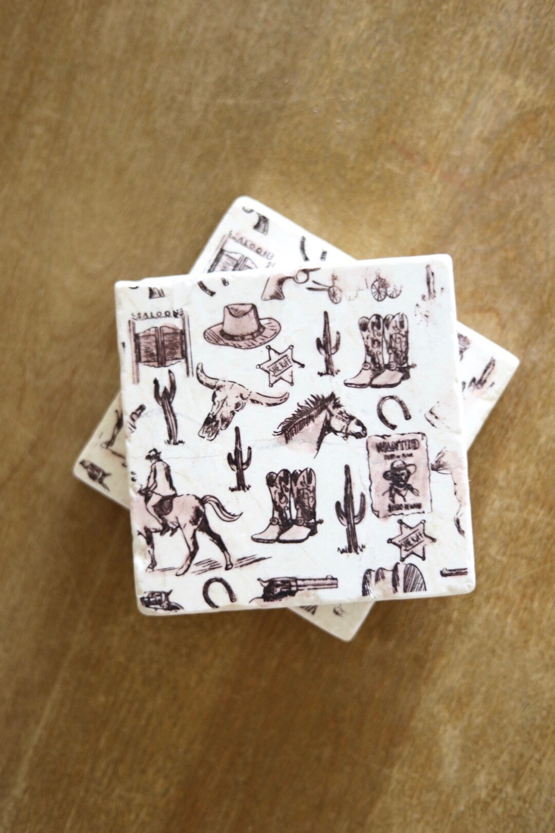 Western Marble Coasters/ Wild West Toile Coasters, Western Decor ...
