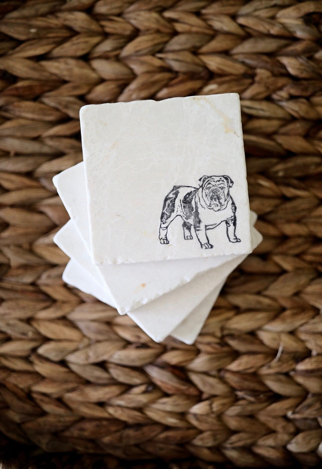 4 Bulldog Dog Marble Coasters/ English Bulldog Gifts/ Bulldog Coasters ...