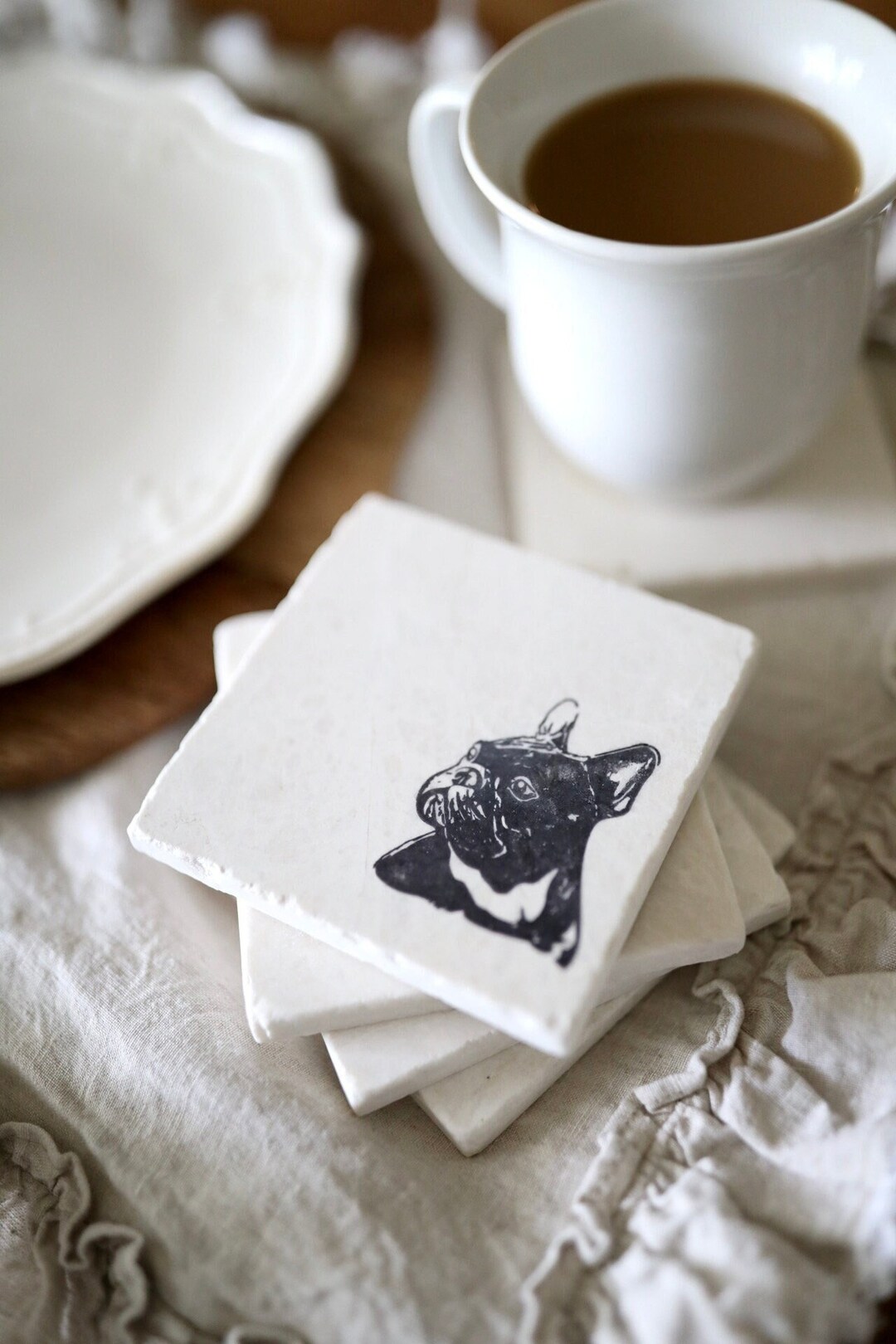 Black Frenchie Coaster Set of 4 French Bulldog gift custom coasters ...