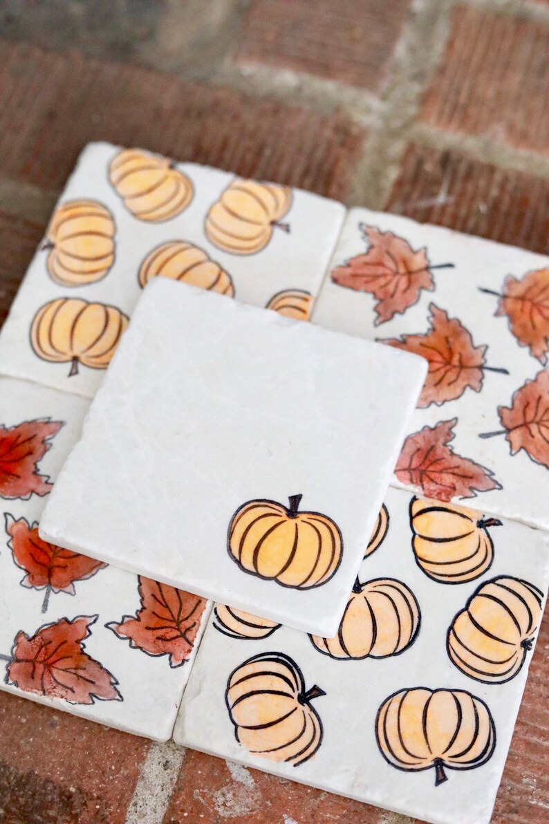 Fall Coasters/ Fall Decor/ Marble Coaster /Pumpkin Marble | Etsy