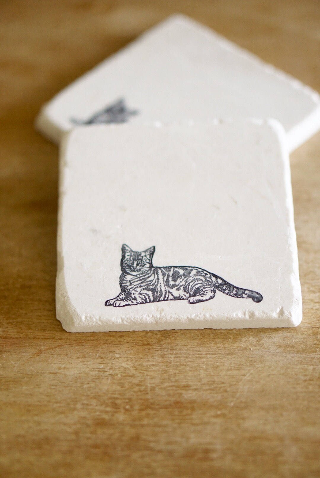 Tabby Cat Marble Coaster Set/ Cat Loss/ Cat Gift/natural Coasters ...