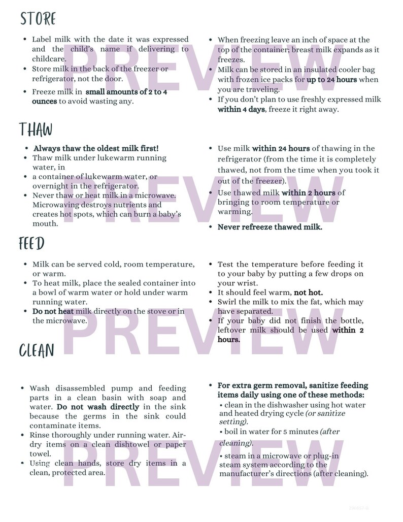 Breast Milk/ Human Milk Storage Guidelines Free Printable - Etsy