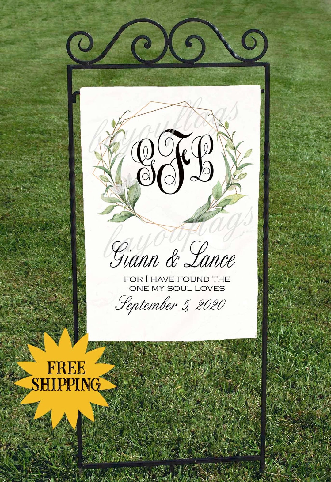 Wedding Flag, Monogram Flag, Flower Frame Flag, Wedding Date, Wedding ...