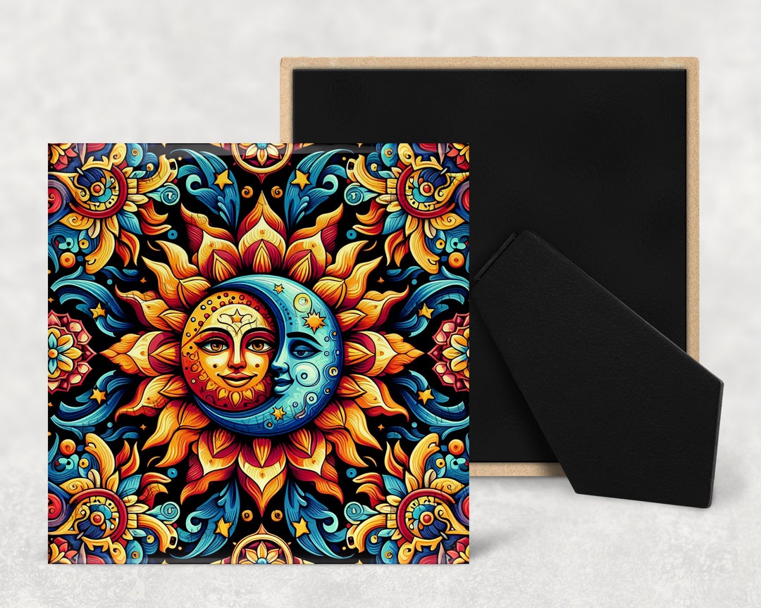 Mexican Sun and Moon, Art Tile, Ceramic Tile, 4"x4", 6"x6", Decorative ...