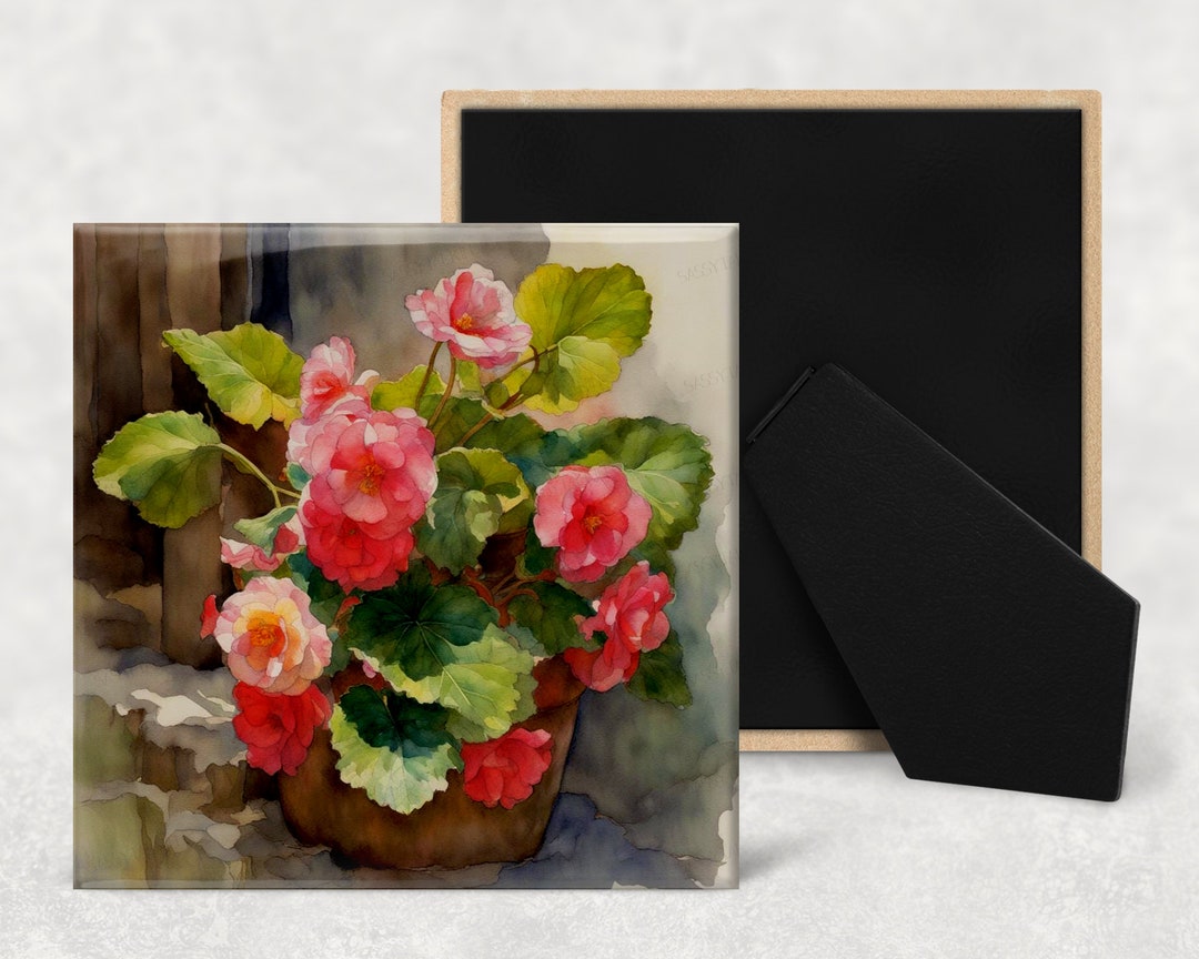 Begonia, Art Tile, Ceramic Tile, 4"x4", 6"x6", Watercolor, Decorative ...