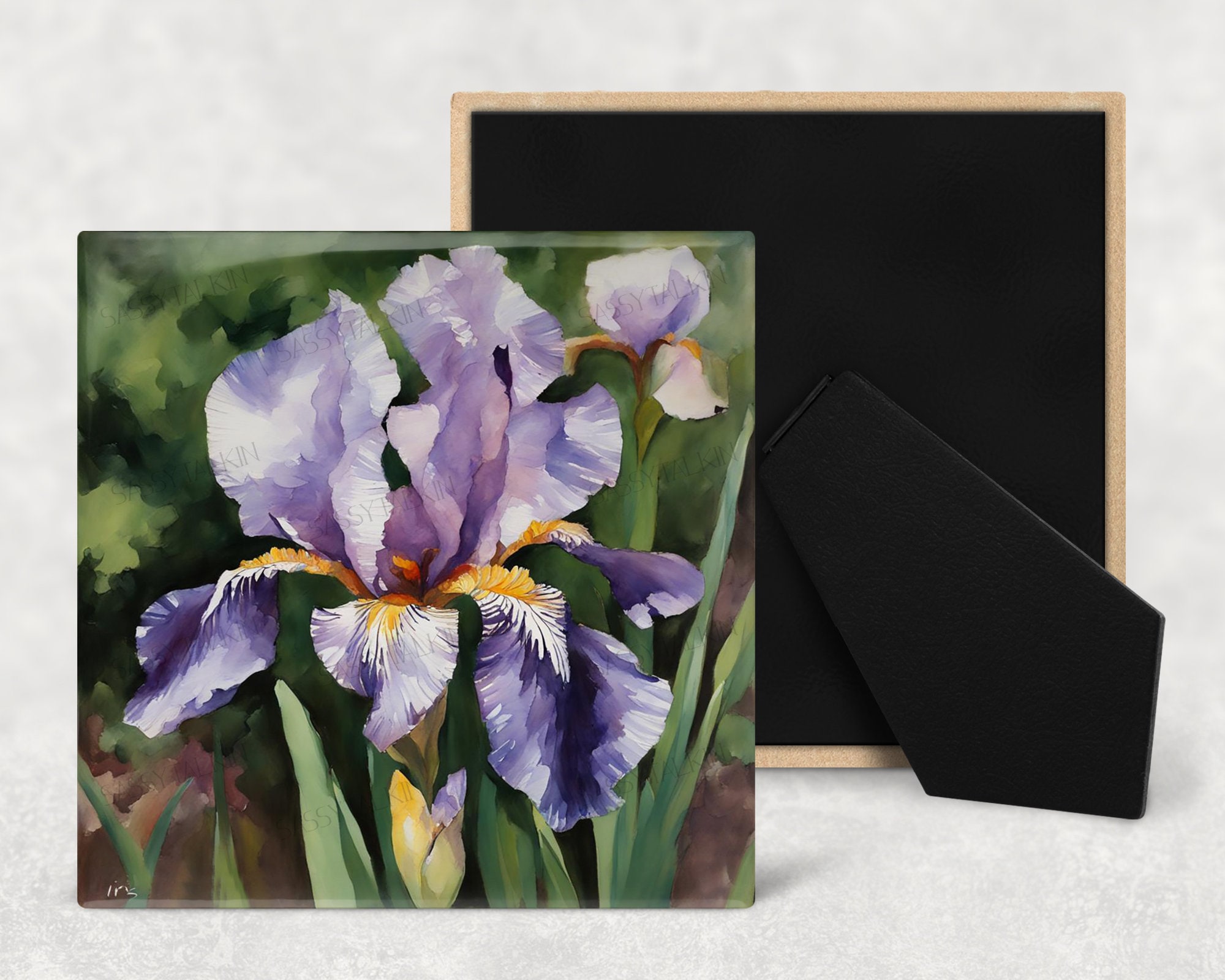Purple Iris, Art Tile, Ceramic Tile, 4"x4", 6"x6" or 8"x8", Watercolor ...