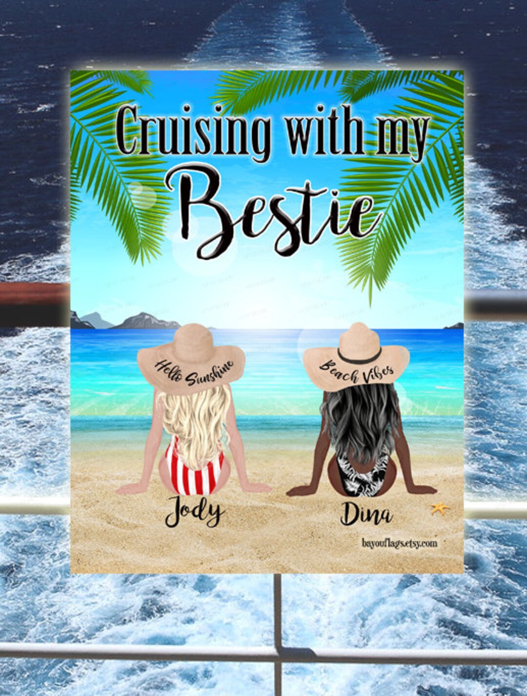 Personalized Cruise Banner, Cruising With My Bestie, Beach Hats, 12x18 ...
