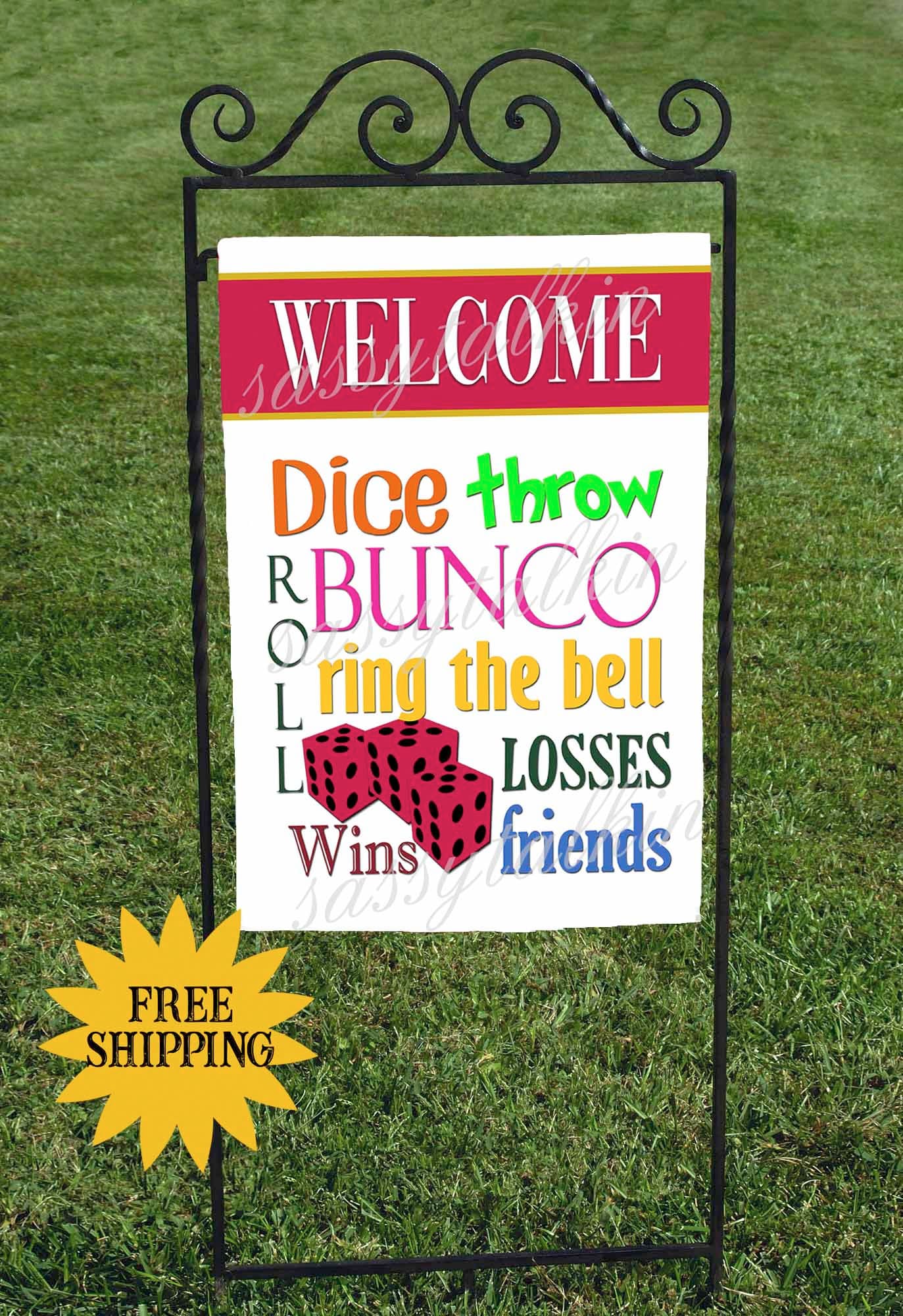 Flag, Bunco Flag, Bunco Words, Bunco Gifts, Dice, 12"x 16", Summer Flag ...