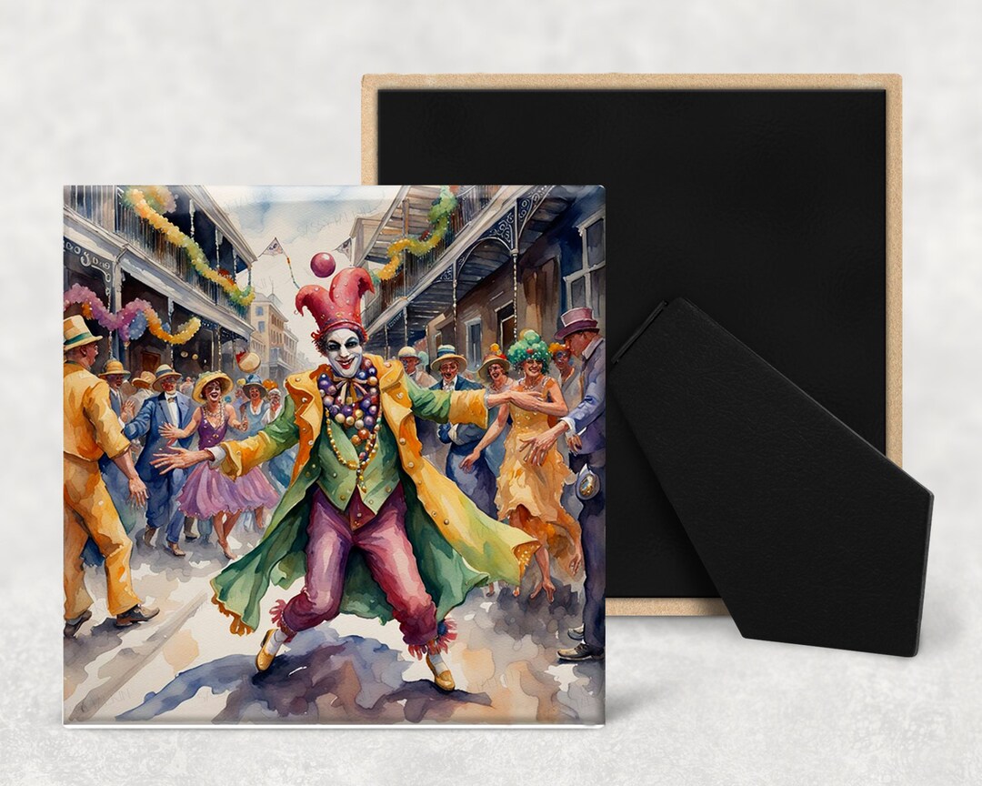 Mardi Gras Jester, Art Tile, Ceramic Tile, 4"x4", 6"x6", Watercolor ...