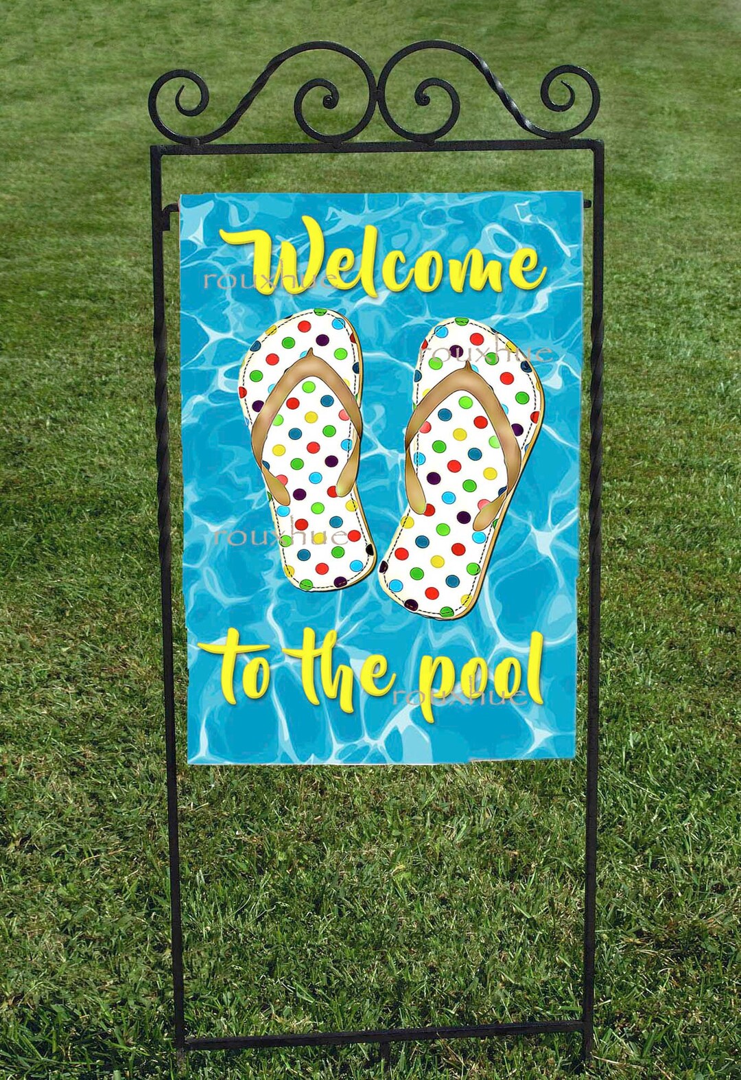 Flag, Welcome to the Pool, Flip Flops, Polka Dot Flip Flops, 12"x16 ...