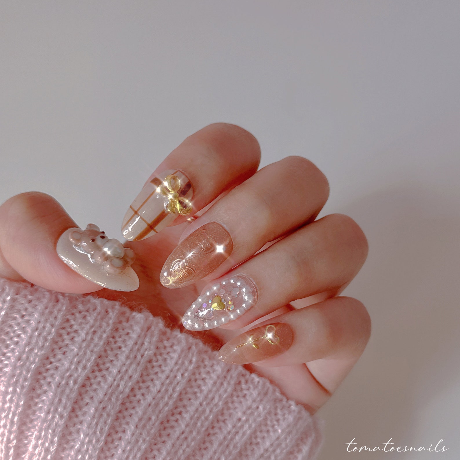 Teddy Bear Hug Nails , Sweet Teddy Nails , Reusable Coffee Brown Tone ...