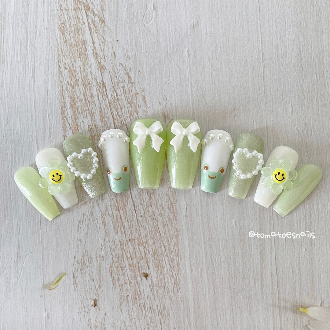Little Froggy Nails , Sweet Frog Nails , Kawaii Jelly Green Frog Nails ...