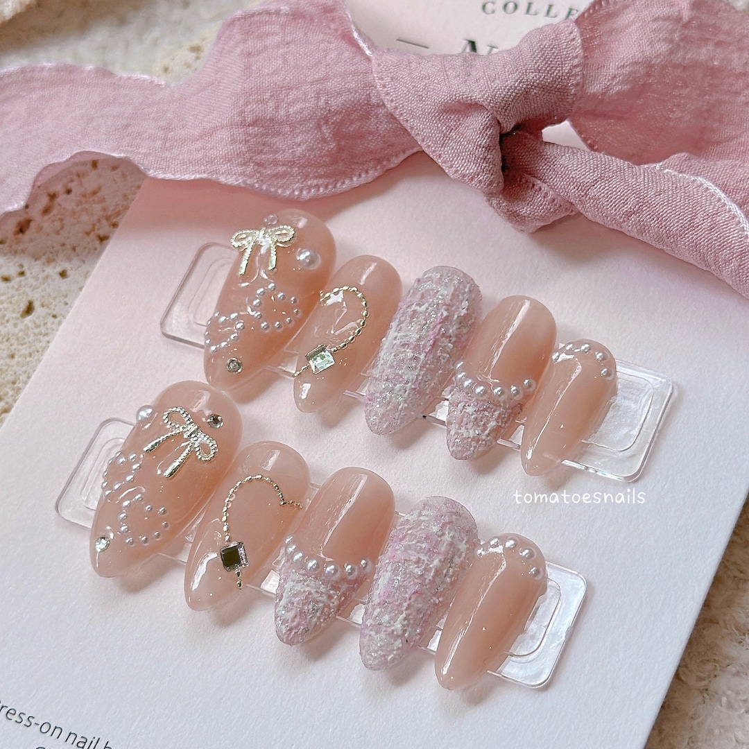 Pink Tweed Glam Nails | Tweed Nails Design | Luxury False Nails | Pink ...