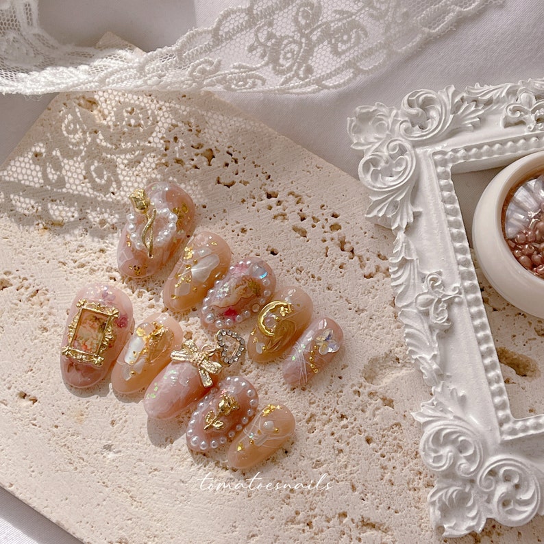 Marble Cherub Press on Nails , Cupid Nails , Angle Core Nails , Baroque ...
