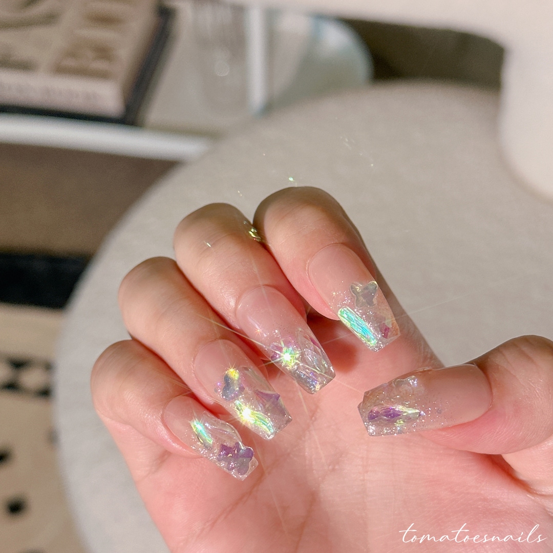 Clear Aurora Glitter Ice, Ice Nails, Aurora Nails, Korean Nails, Bling ...