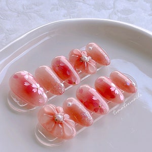 Blooming Cherry Blossom, Flower 3D Nails, Clear Gel Nails, Flower Petal ...