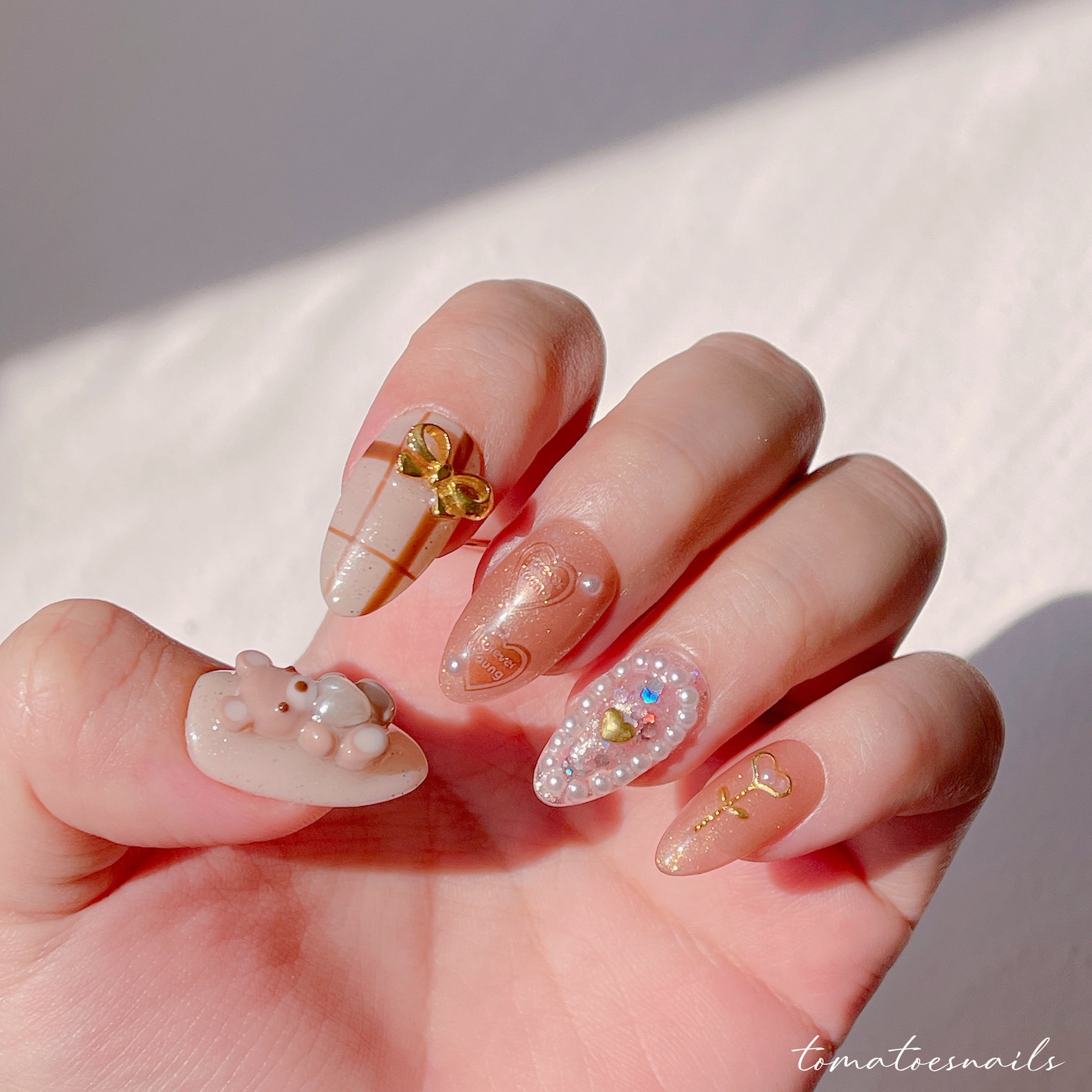 Teddy Bear Hug Nails , Sweet Teddy Nails , Reusable Coffee Brown Tone ...