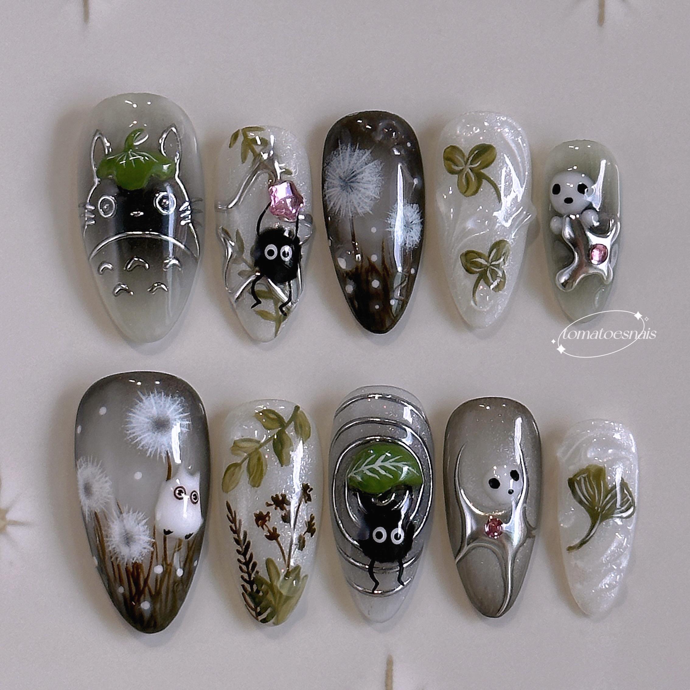 Forest Creatures Press on Nails, Cute Fairy Spirit Nails, Sparkling ...