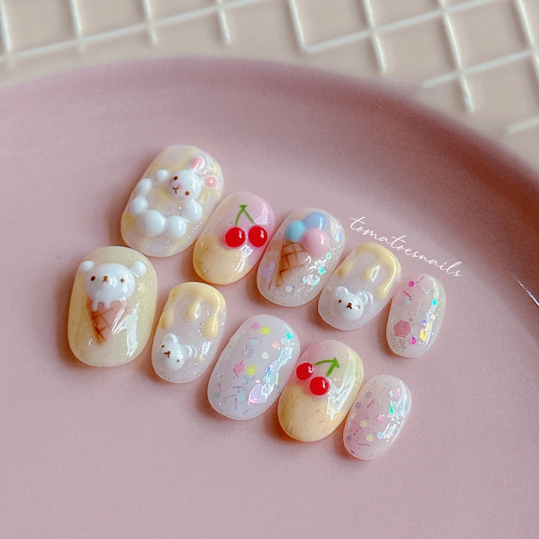 Ice-cream Donut, Sweets Bunny Nails, Cute Cherry Bear Nails, Cute Donut ...