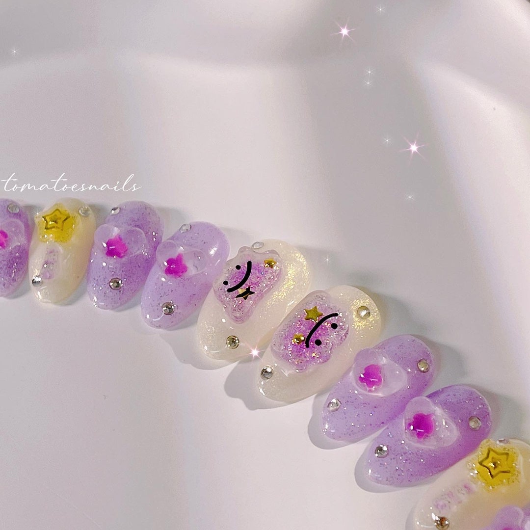 Magic Jelly Press on Nails , Metamon Nails , Ditto Nails , Cute ...