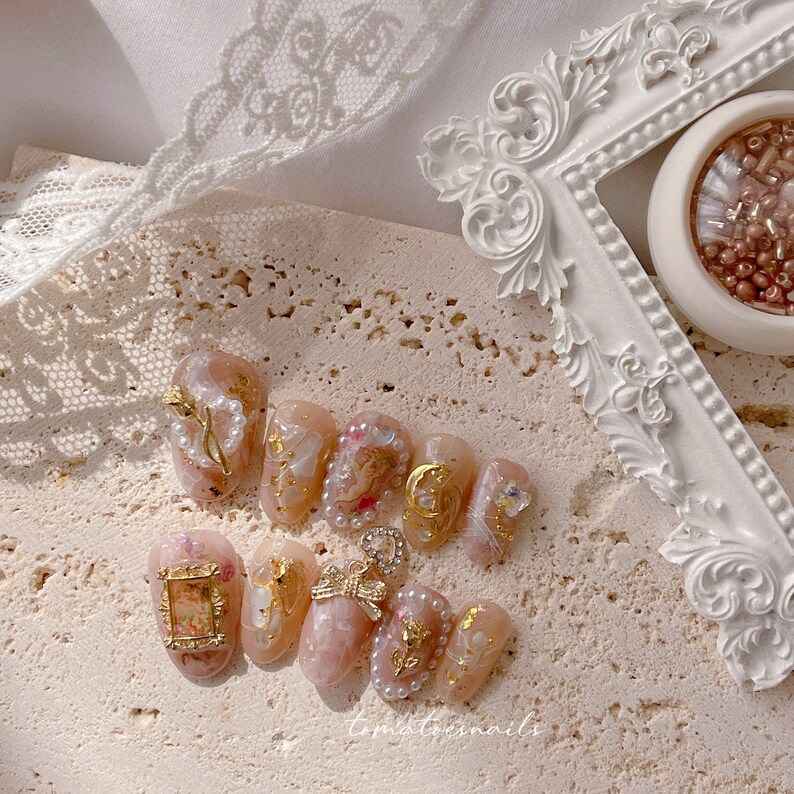 Marble Cherub Press on Nails , Cupid Nails , Angle Core Nails , Baroque ...