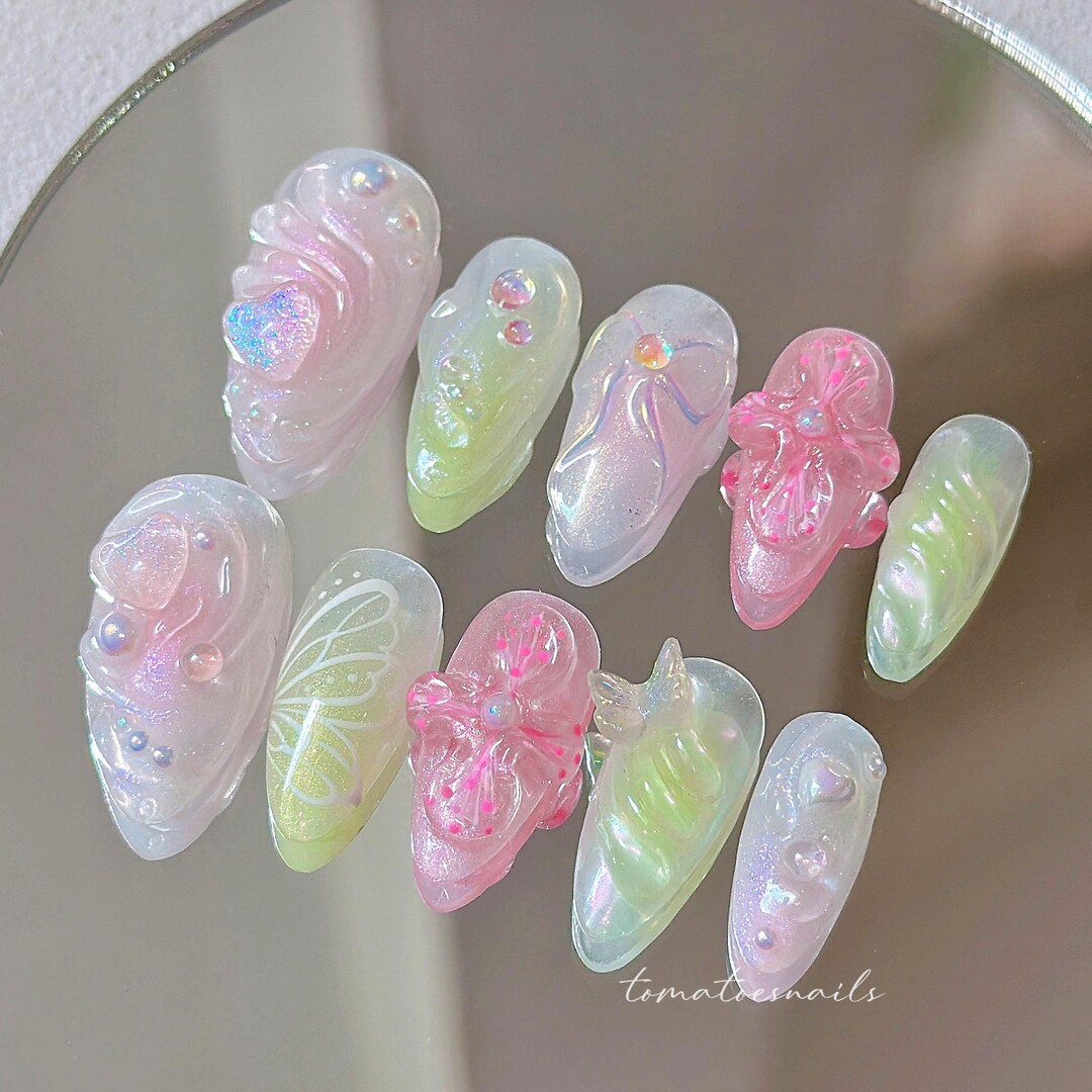 Fairy Orchid Wing , Flower 3D Nails, Fairy Core Nails, Y2k Cute Nails ...