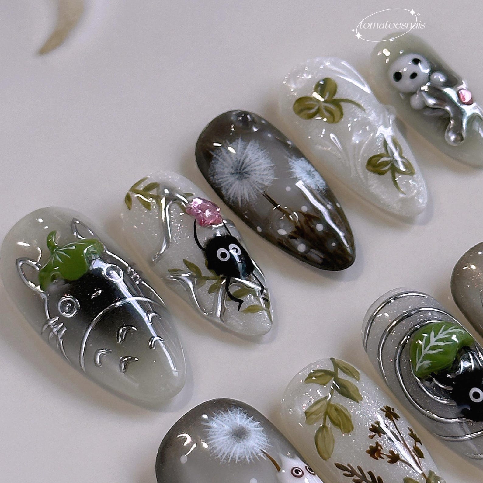 Forest Creatures Press on Nails, Cute Fairy Spirit Nails, Sparkling ...