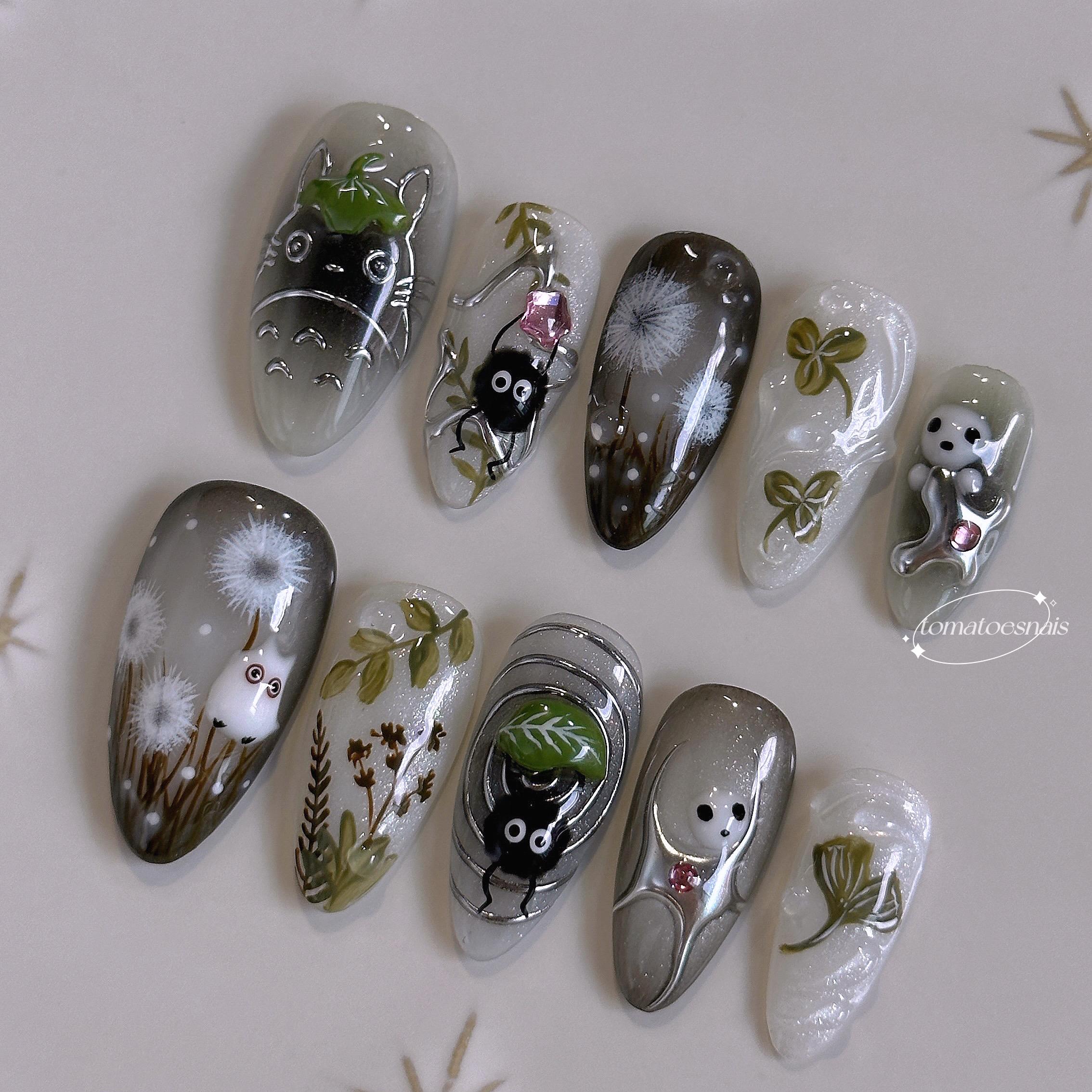 Forest Creatures Press on Nails, Cute Fairy Spirit Nails, Sparkling ...
