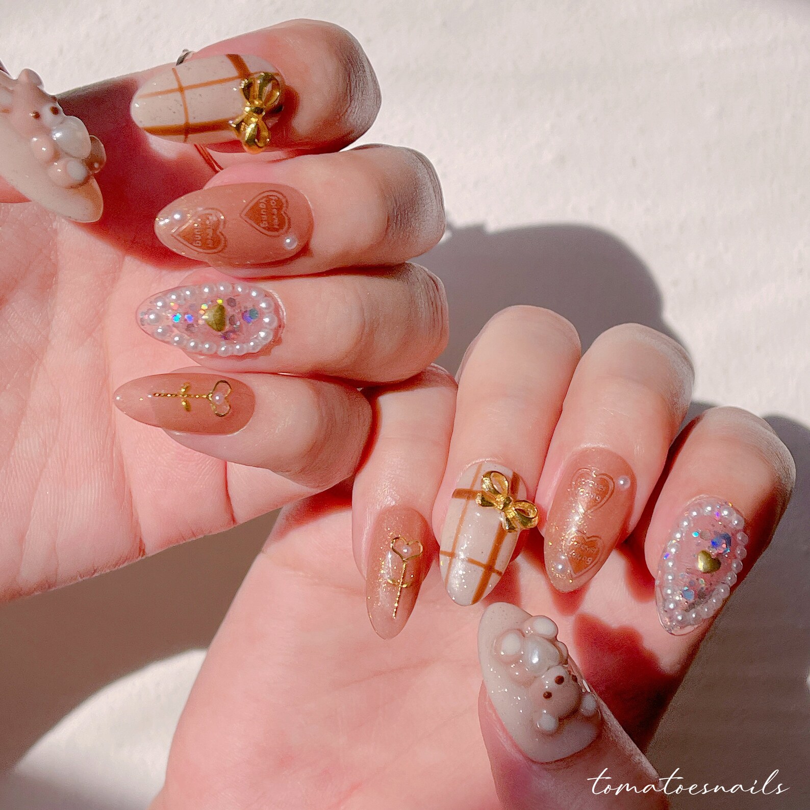 Teddy Bear Hug Nails , Sweet Teddy Nails , Reusable Coffee Brown Tone ...