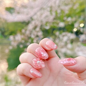 Blooming Cherry Blossom, Flower 3D Nails, Clear Gel Nails, Flower Petal ...
