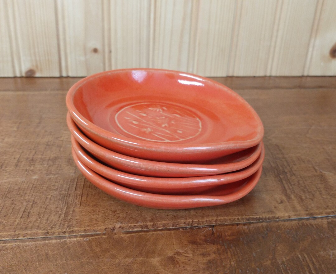 Orange Red Ceramic Spoon Rest, Handmade Stamped Ceramic Spoon Rest ...