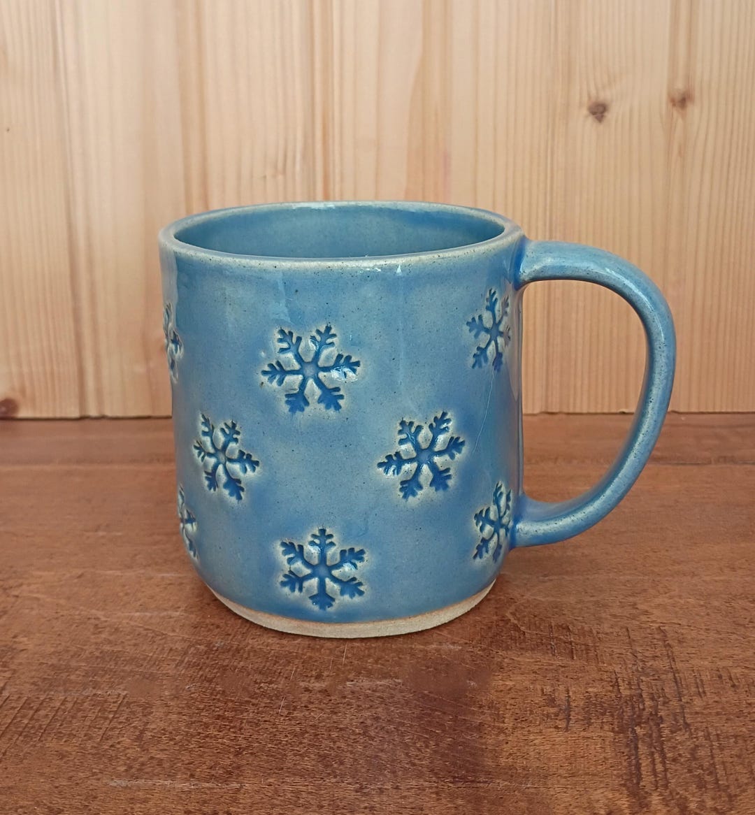Sky Blue Handmade Stoneware Mug With Snowflake Motif - Etsy