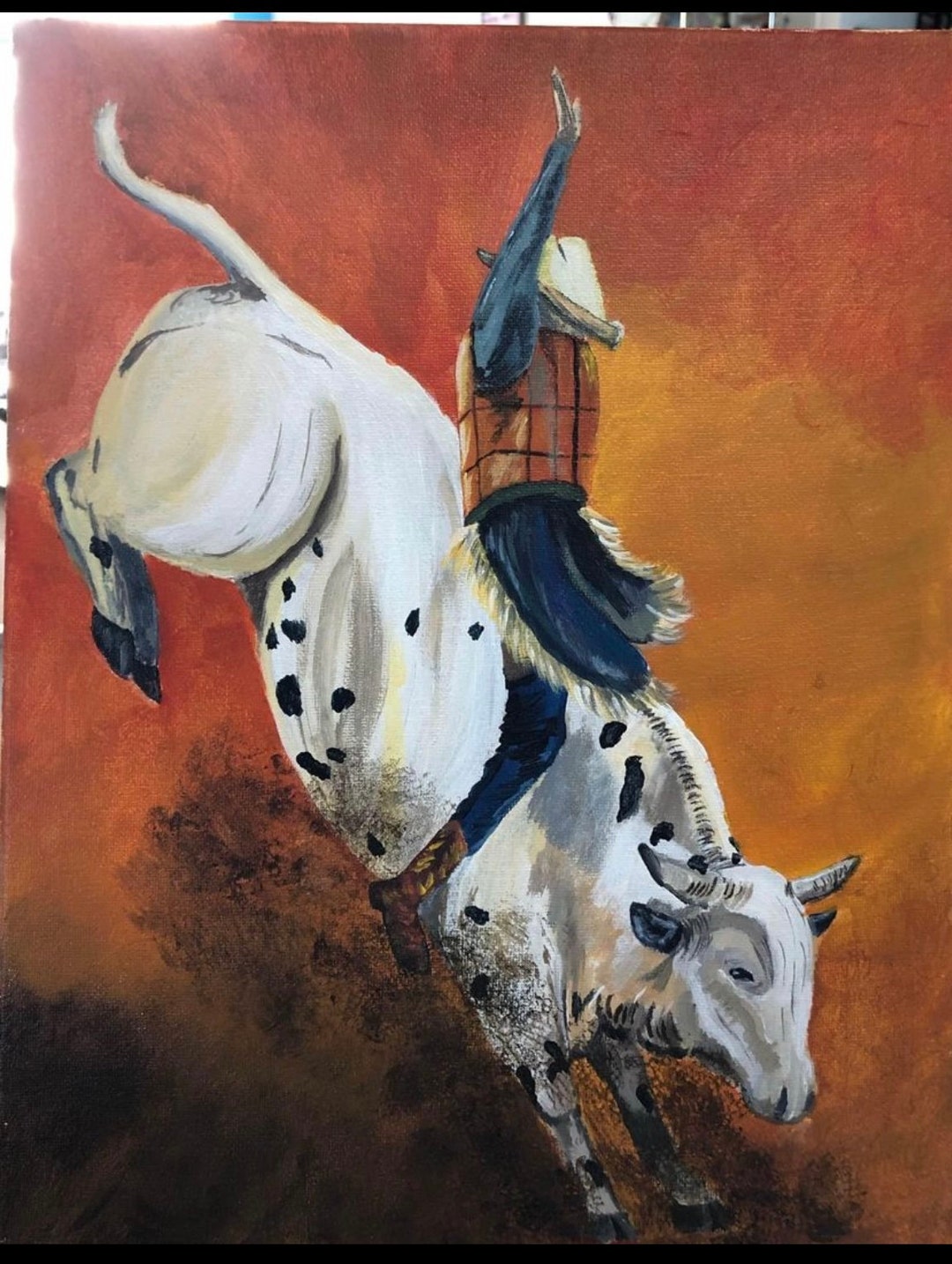 11 X 14 Acrylic Painting - Bull Rider - Etsy
