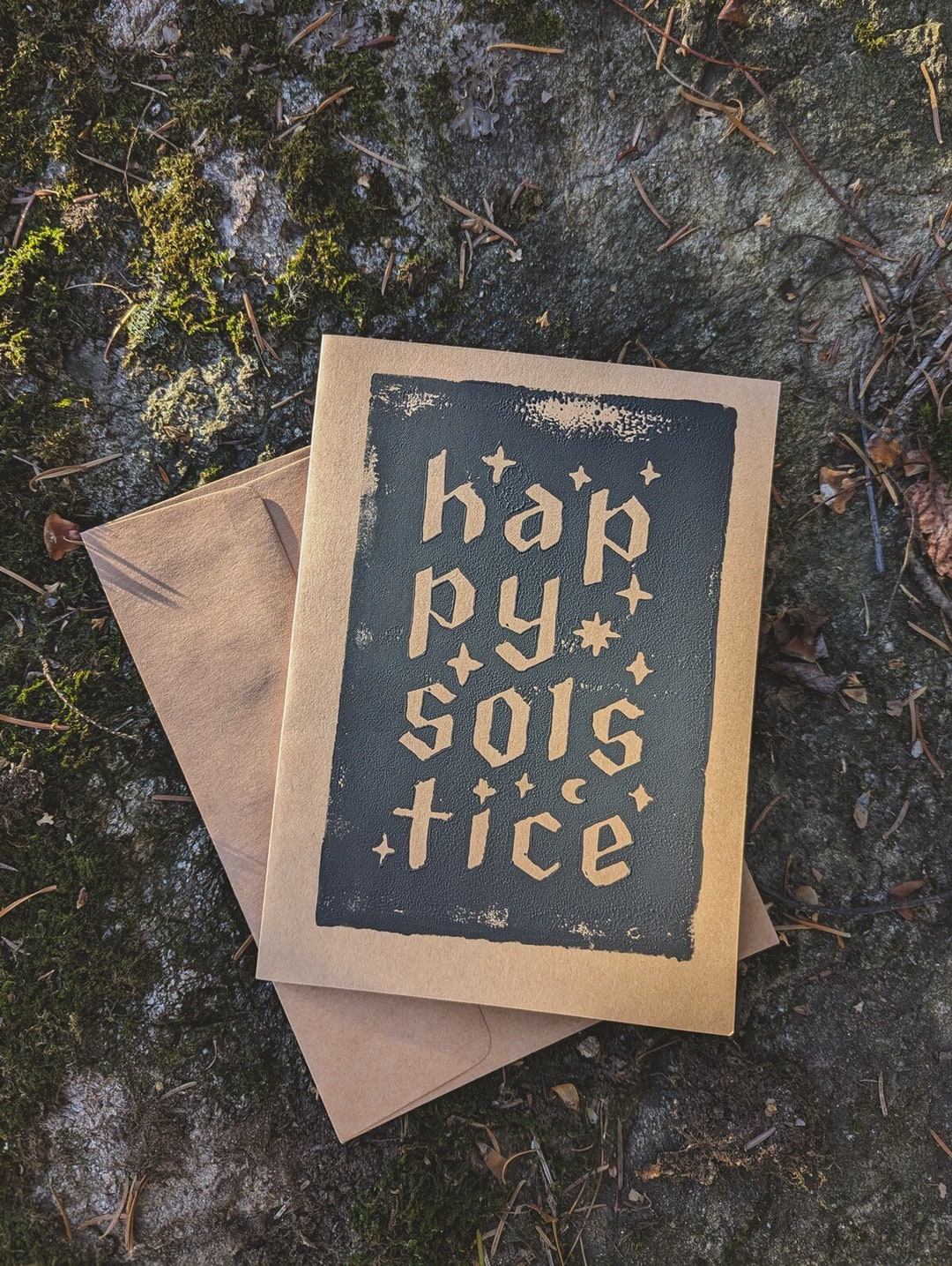 Happy Solstice Blockprint Card - Etsy