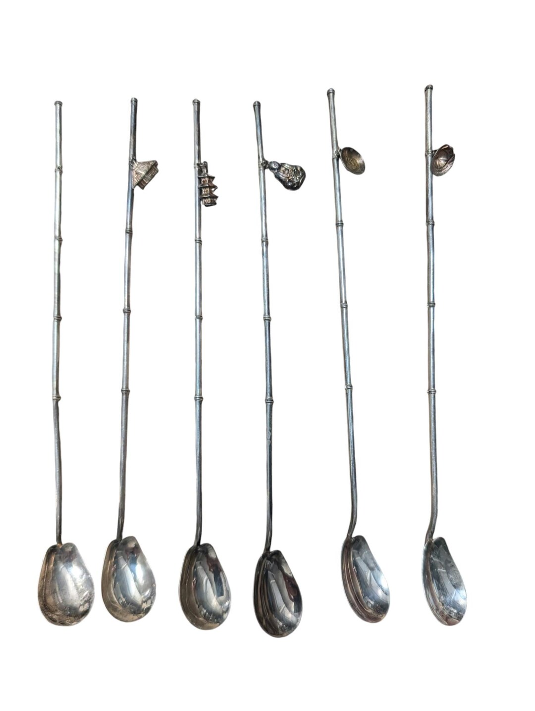 Sterling Silver 9" Tall Japanese Motif Cocktail Iced Tea Sipping Straw ...